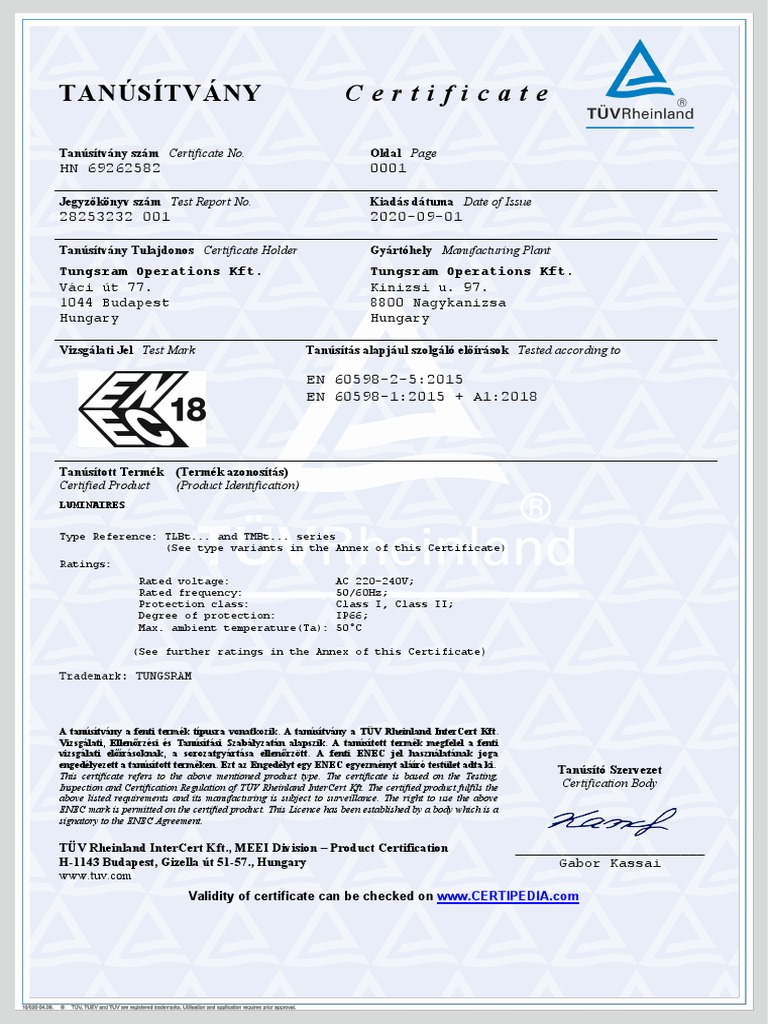 ENEC Certificate - HN 69262582 0001 | PDF