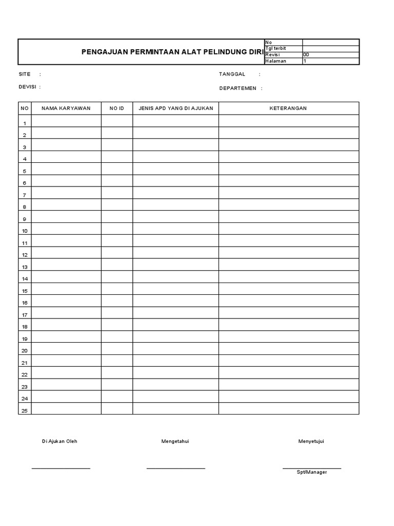 FORM Pengajuan APD | PDF