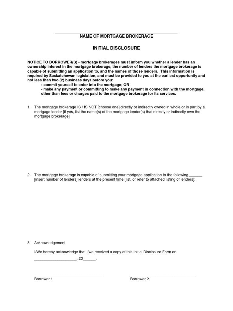 Mortgage Brokerage Initial Disclosure Form | PDF