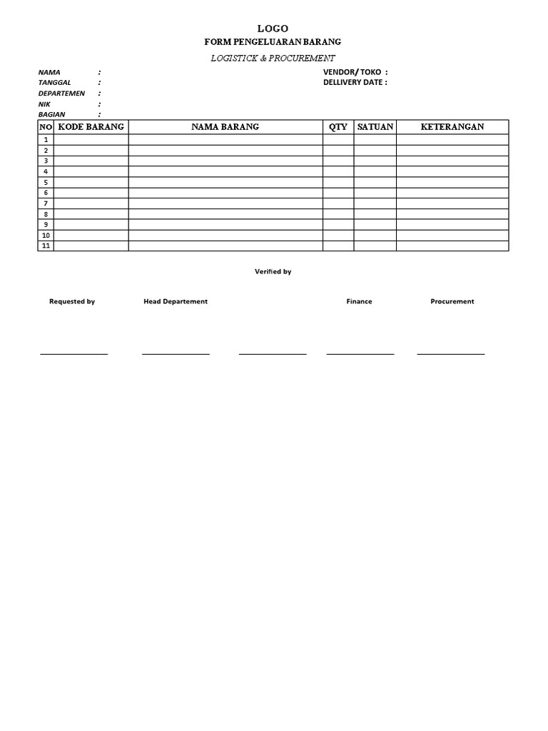 Form Pengeluaran Barang Logistik | PDF