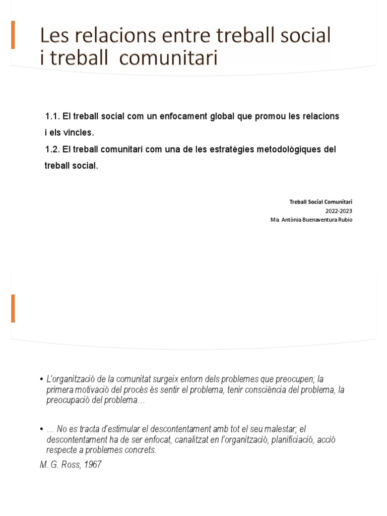 Tema 2. Les Relacions Entre El Treball Social I El Treball Comunitari | PDF