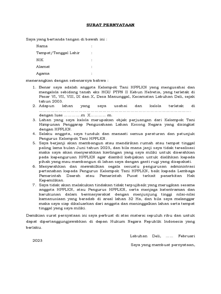 Surat Pemberitahuan Untuk Bangunan Tanah Lahan Desa Manunggal | PDF