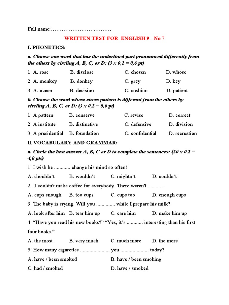 WRITTEN TEST FOR ENGLISH 9 - No 7 | PDF | Water Vapor | Atmosphere Of Earth
