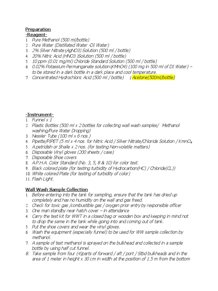 Wall Wash Sample Collection | PDF