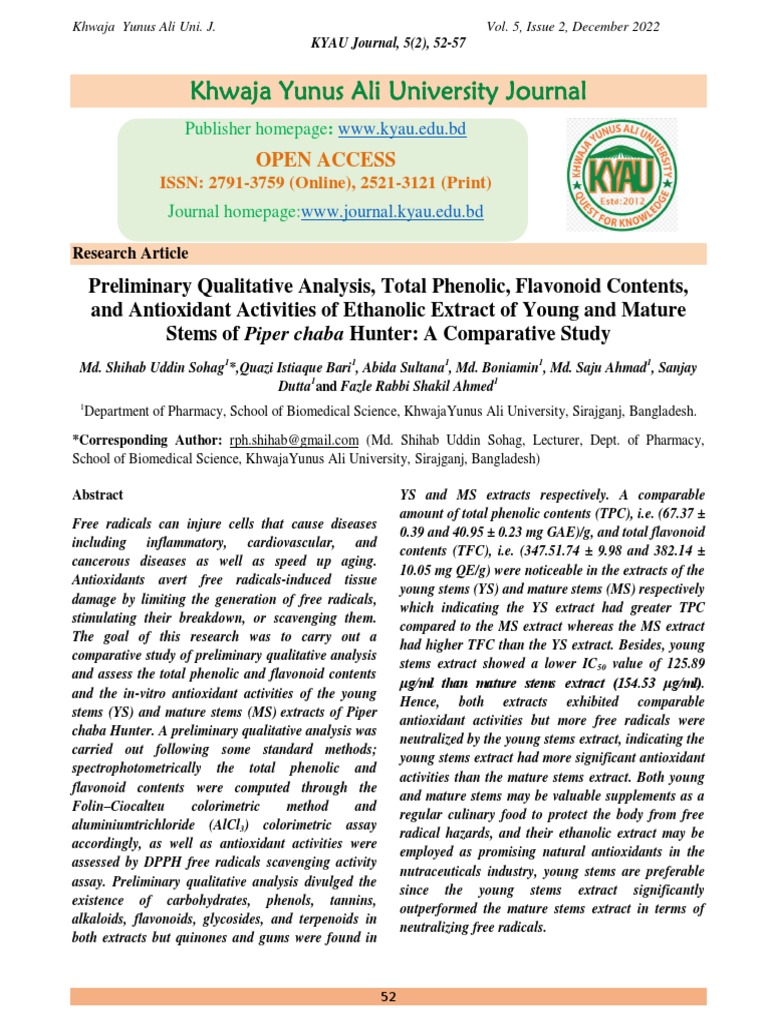 Khwaja Yunus Ali University Journal: Open Access | PDF | Polyphenol | Phenolic Content In Wine