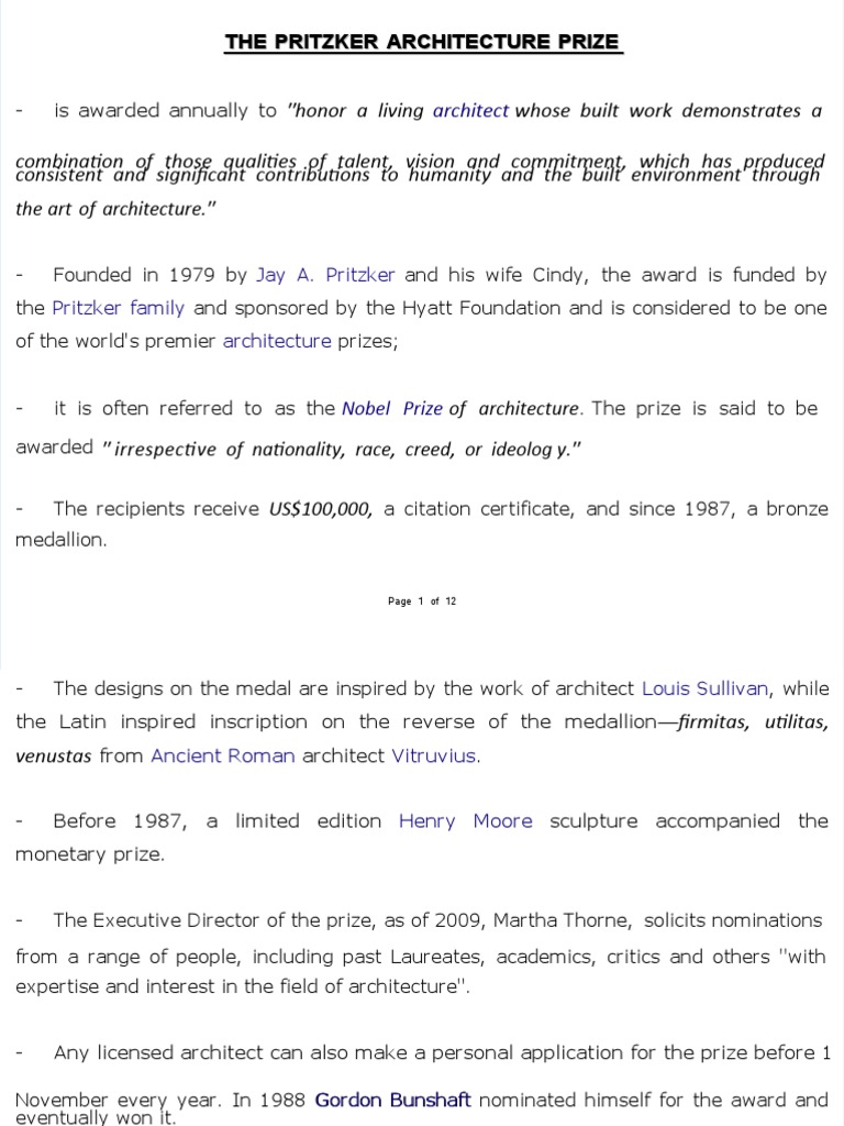 PDF Pritzker Prize Winners | PDF | Awards | Architect