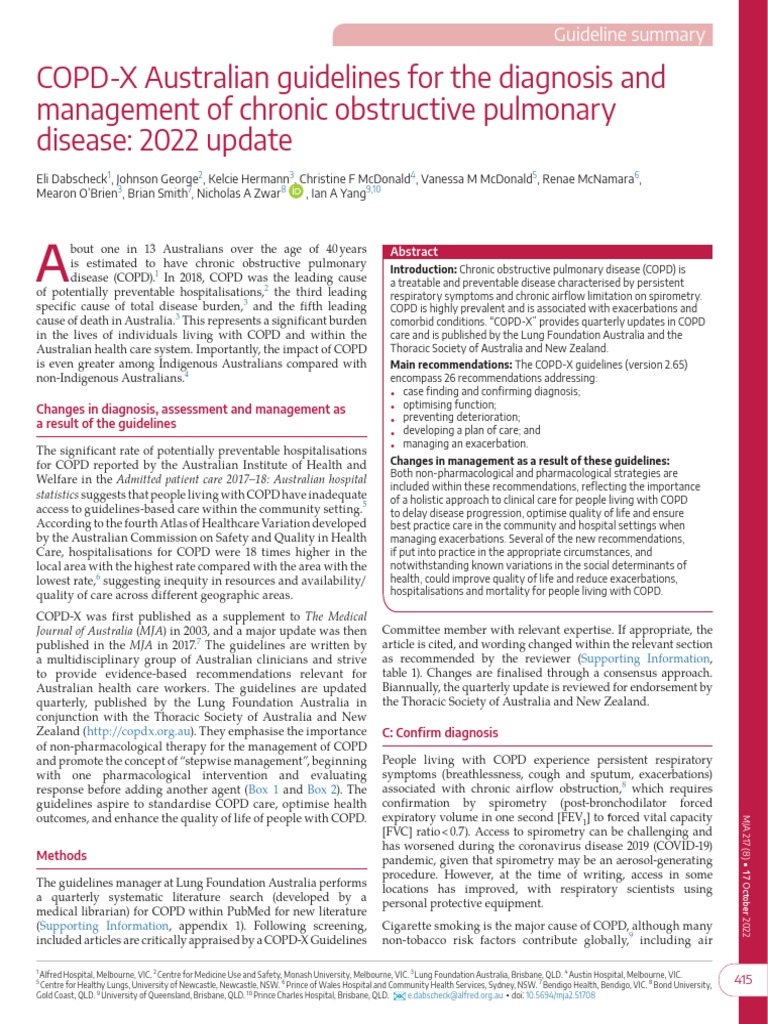 COPD X Australian Guidelines For The Diagnosis and Management of Chronic Obstructive Pulmonary ...
