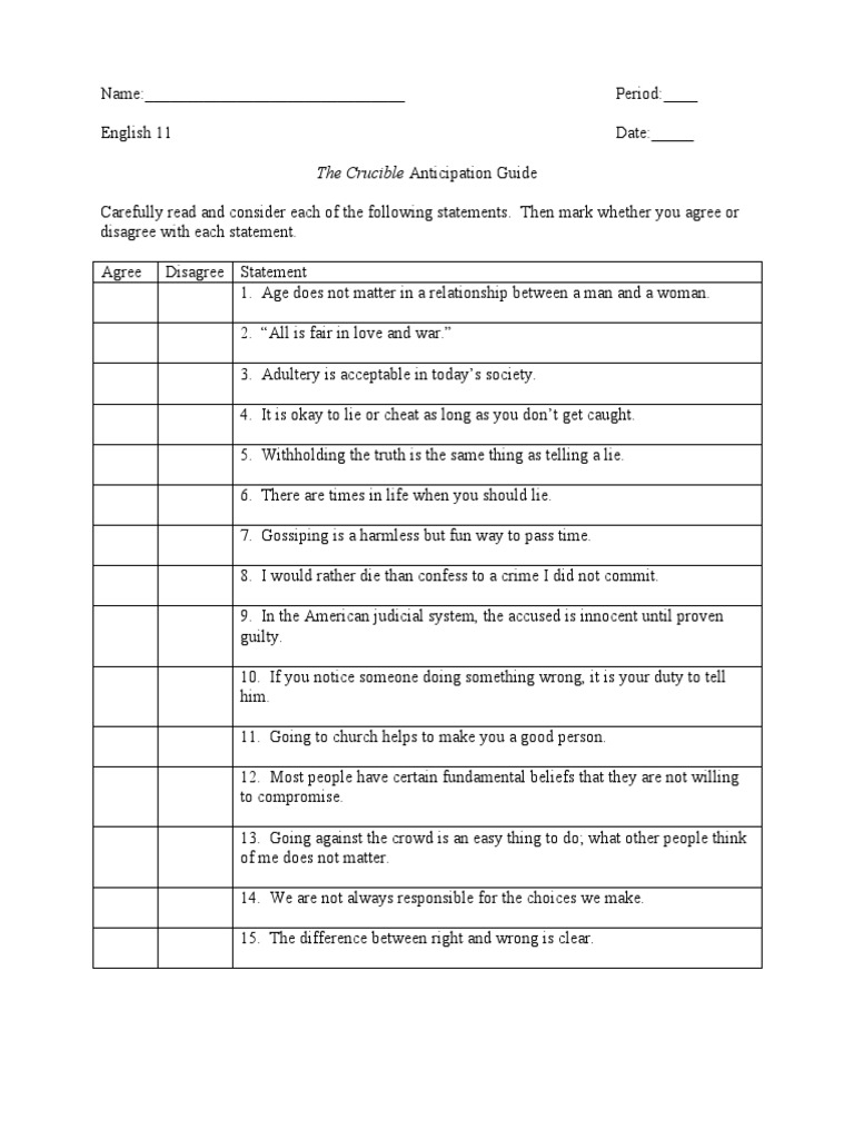 The Crucible - Anticipation Guide | PDF