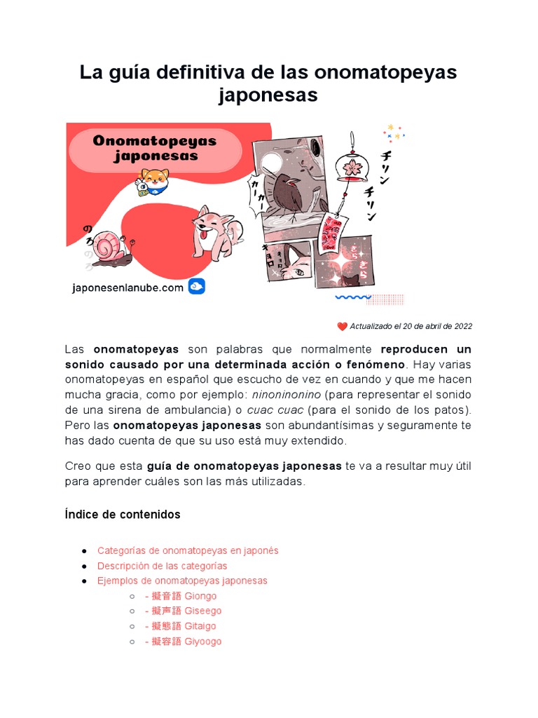 Guía de Onomatopeyas Japonesas | PDF | Sonido | Idioma japonés