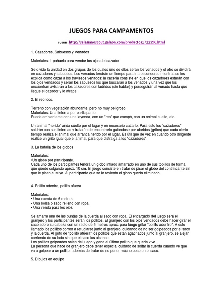 Juegos para Campamentos | PDF | Información | Caza