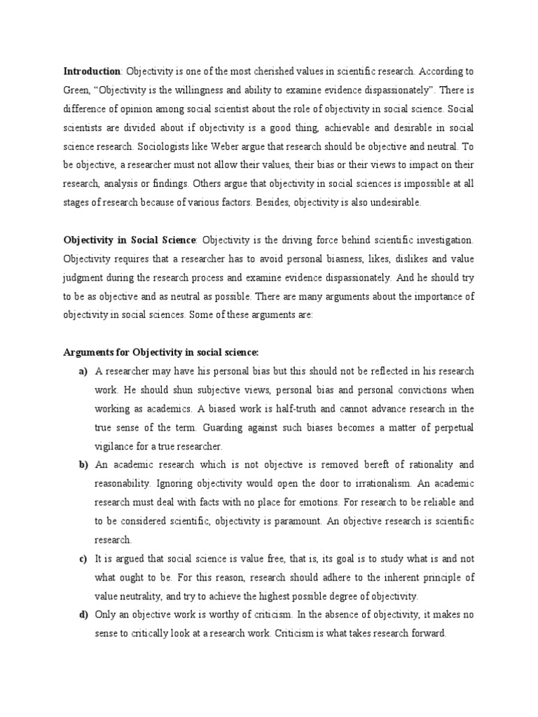 Objectivity in Social Science Research | PDF | Science | Objectivity ...