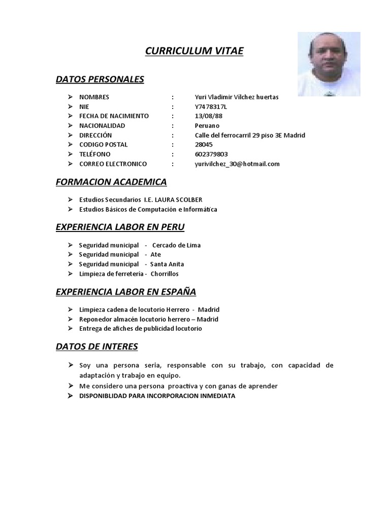 CURRICULUM VITAE Yuri (Yuri Vilchez) v5 | PDF