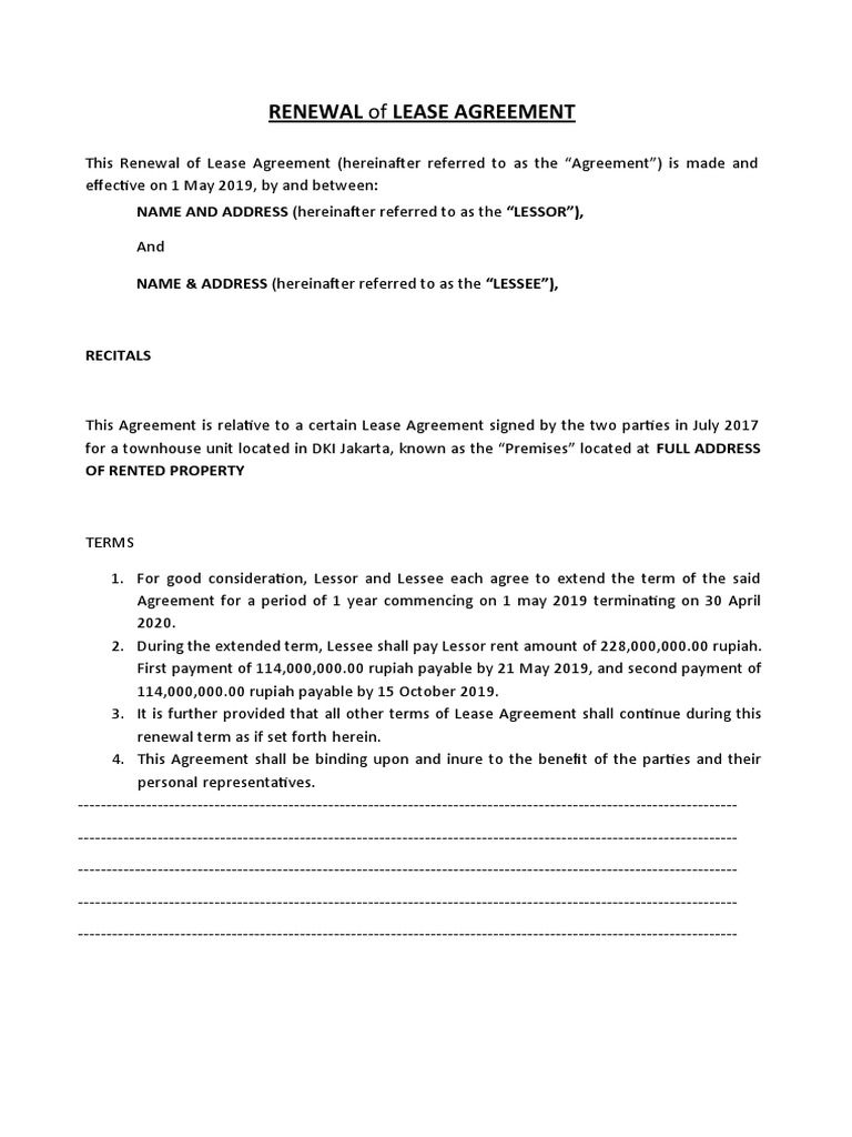 Tenancy Agreement - Renewal Extended Contract | PDF
