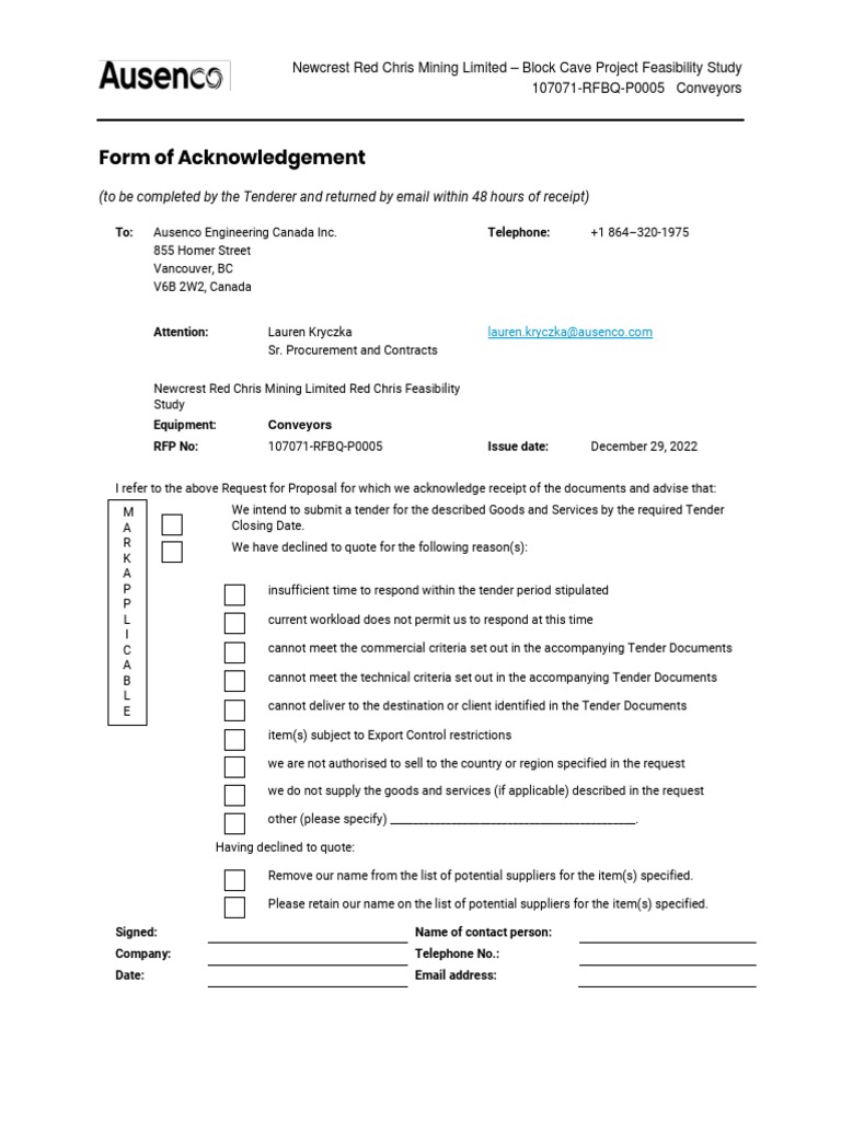 107071-RP-P0005-40440-001 Form of Acknowledgement | PDF | Request For ...