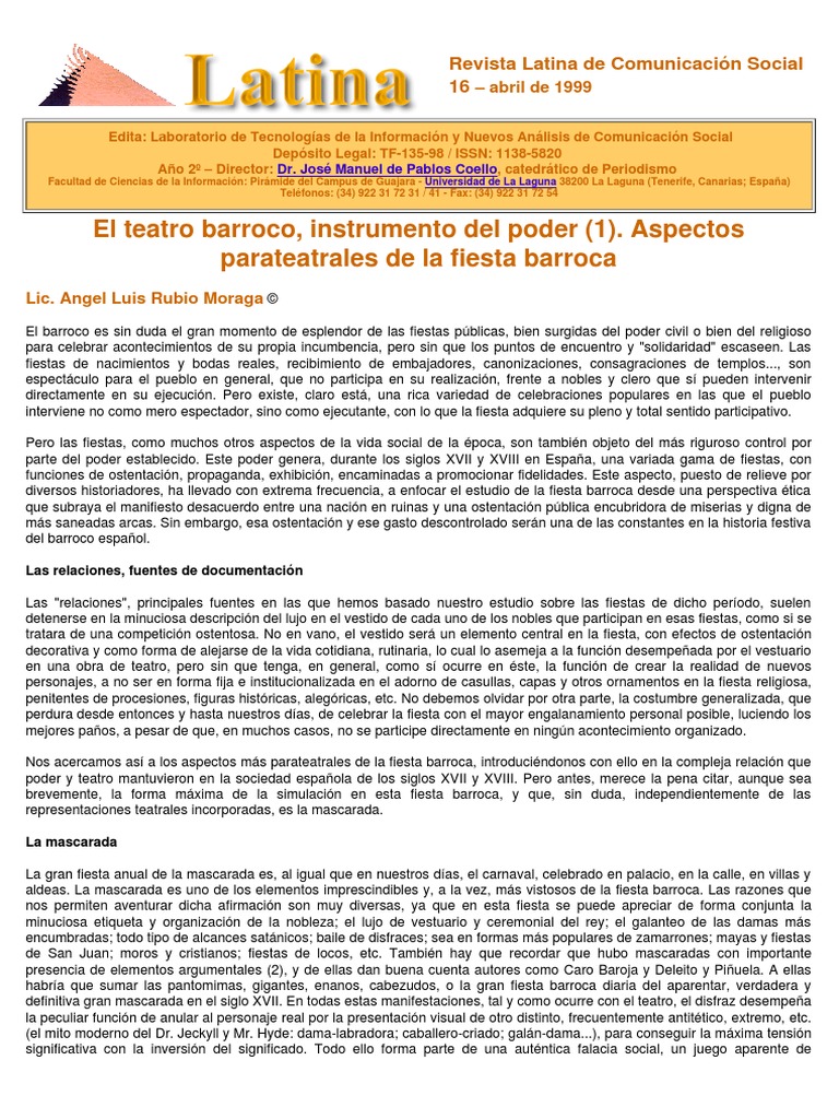 El Teatro Barroco, Instrumento Del Poder (1) - Aspectos Parateatrales ...