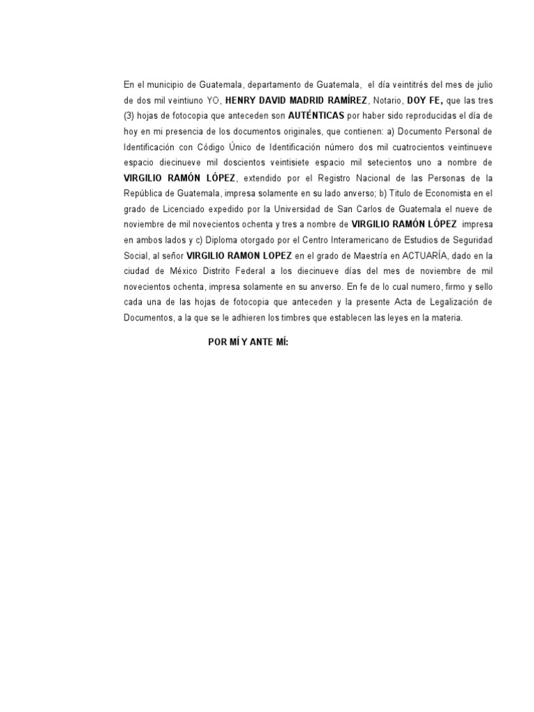 2 Modelo para Elaboración de ACTA NOTARIAL DE LEGALIZACIÓN DE DOCUMENTOS IGSS | PDF