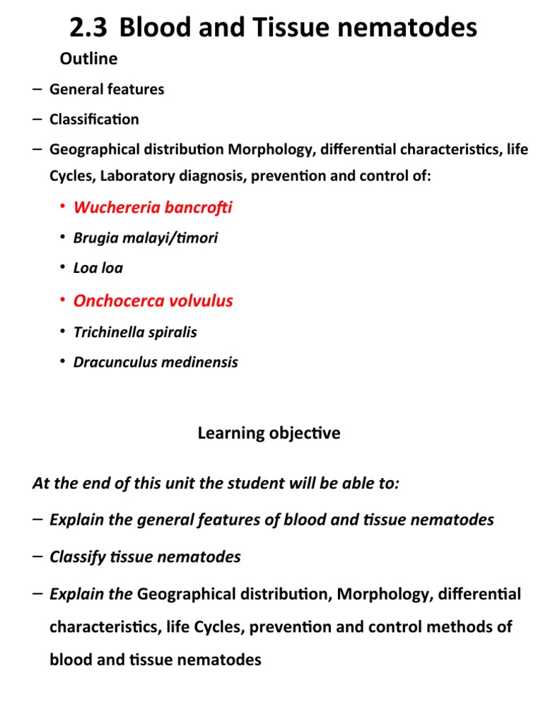 Blood and Tissue Nematodes Overview | PDF | Causes Of Death | Medical ...