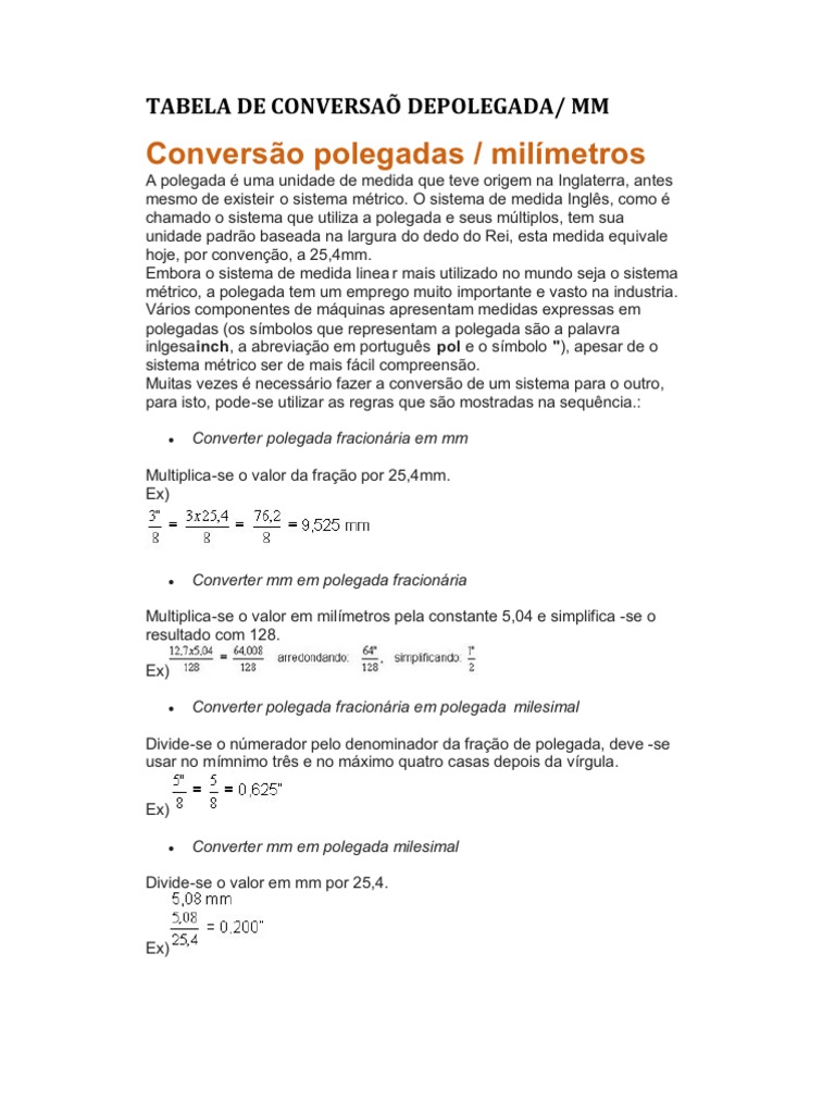 Tabela de Conversaõ de Polegada | PDF