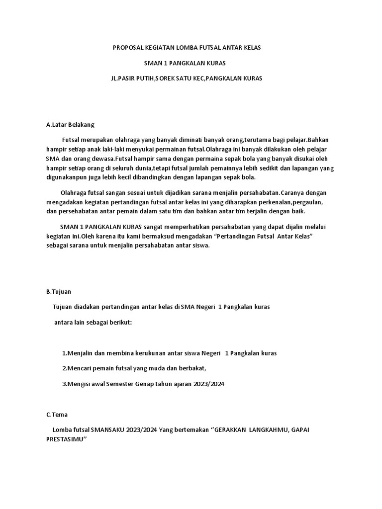 Proposal Kegiatan Lomba Futsal Antar Kelas 11 Ips 1 | PDF