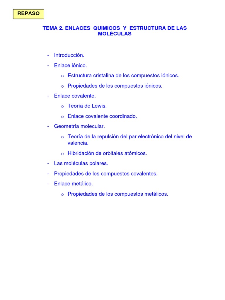 Tema 2. Enlace Químico | PDF | Enlace químico | Compuestos químicos