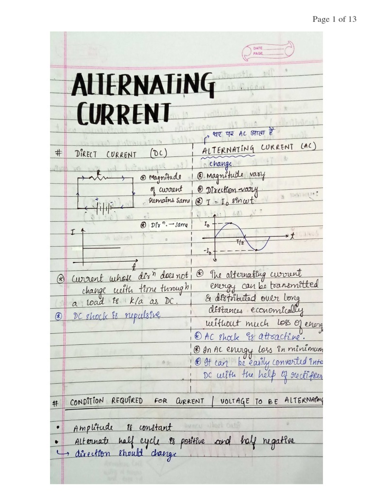 Alternating Current Notes Handwritten | PDF