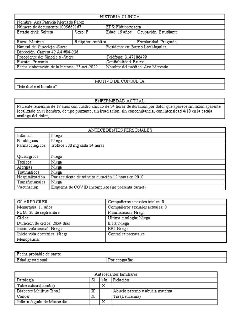 Historia Clínica Ejemplo | PDF | Enfermedades y trastornos | Especialidades Medicas