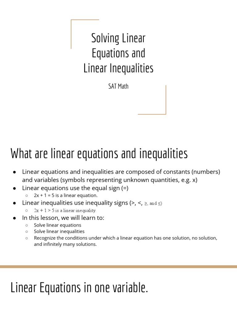 Solving Linear Equations & Inequalities | PDF | Teaching Methods ...