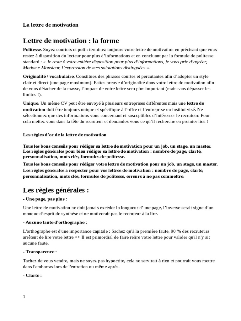 Rédiger une lettre de motivation efficace | PDF | Motivation | Motivant