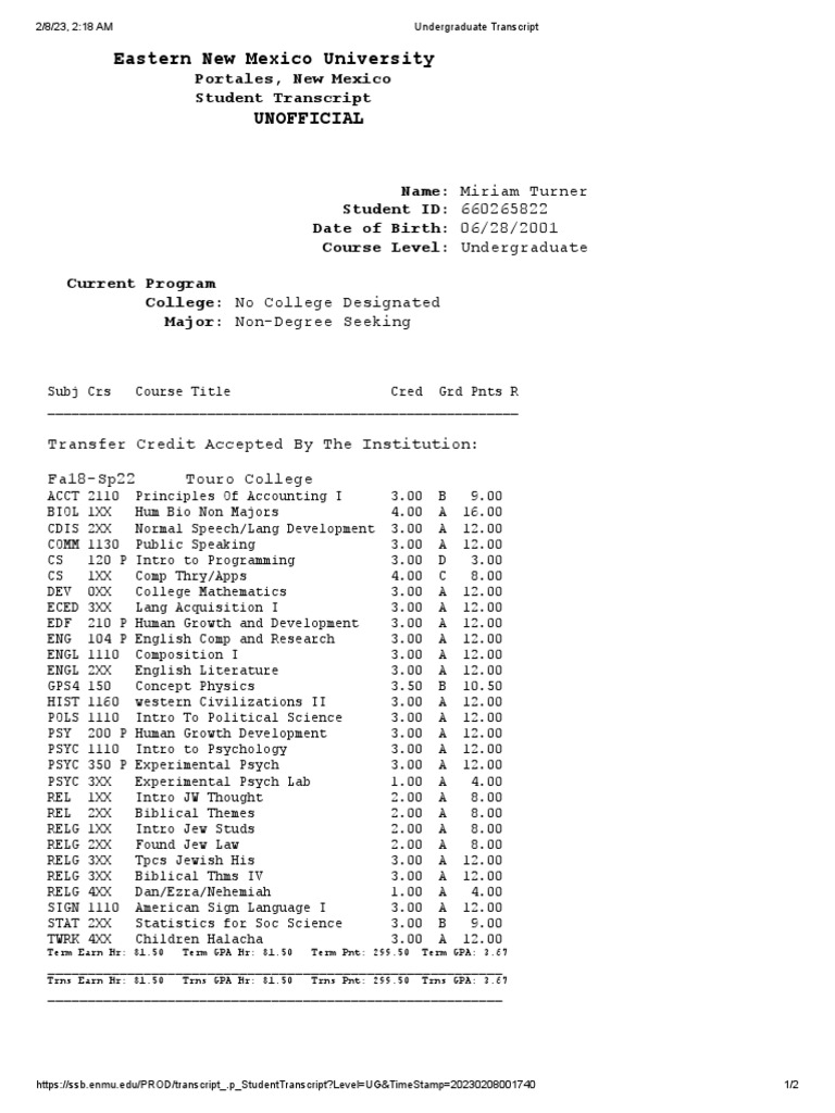 Undergraduate Transcript | PDF | Science