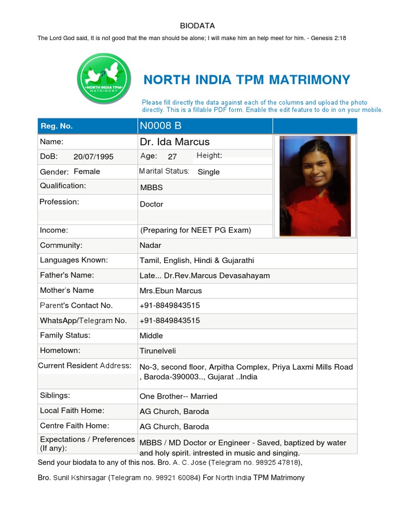 North India TPM Matrimony Profile | PDF