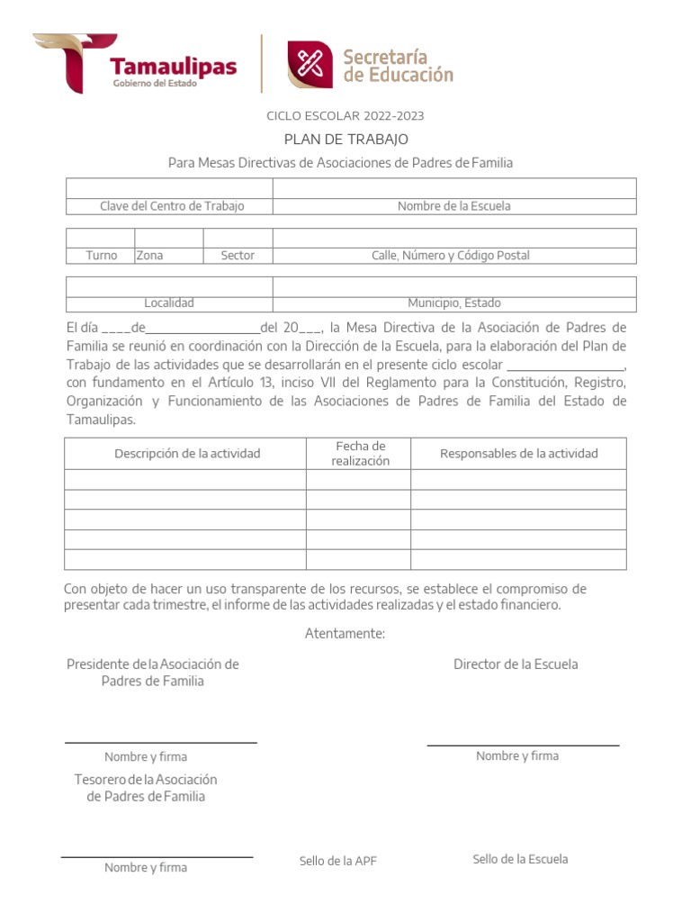 4 Formato Plan de Trabajo Apf - 2022 2023 | PDF