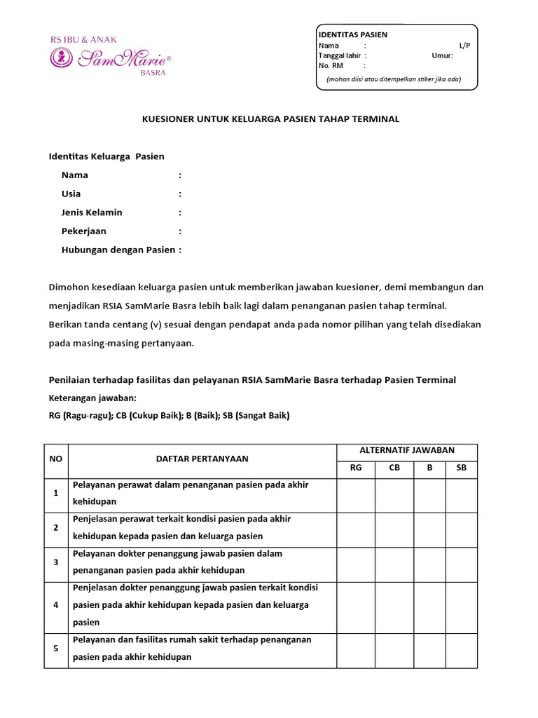 REVISI Kuesioner Pasien Tahap Terminal | PDF