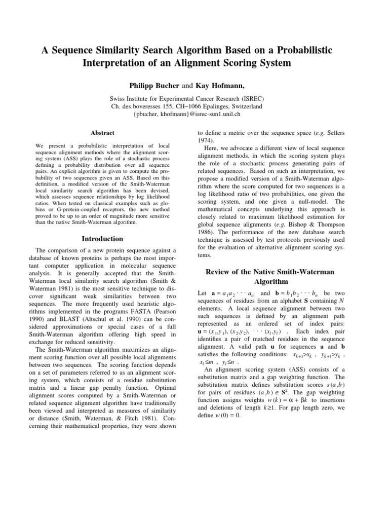 A Sequence Similarity Search Algorithm Based On A Probabilistic Interpretation of An Alignment ...