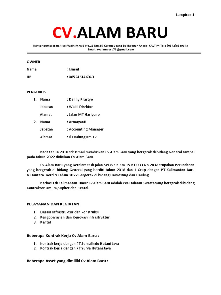 Company Profile CV Alam Baru | PDF