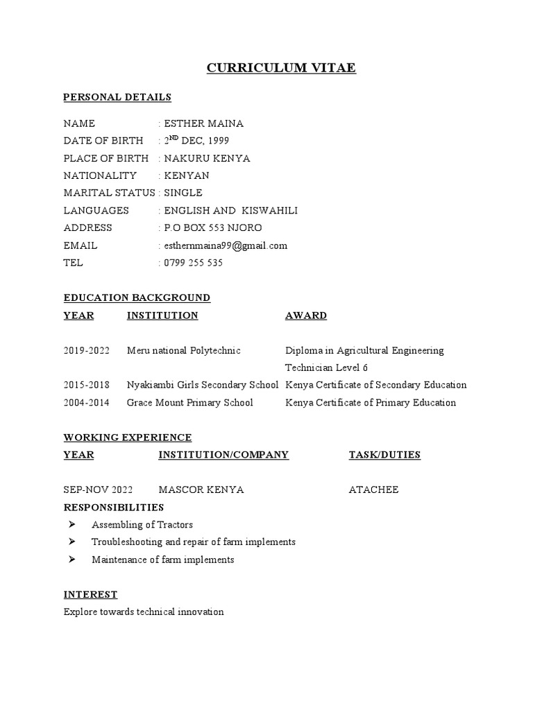 Esther Curriculum Vitae | PDF