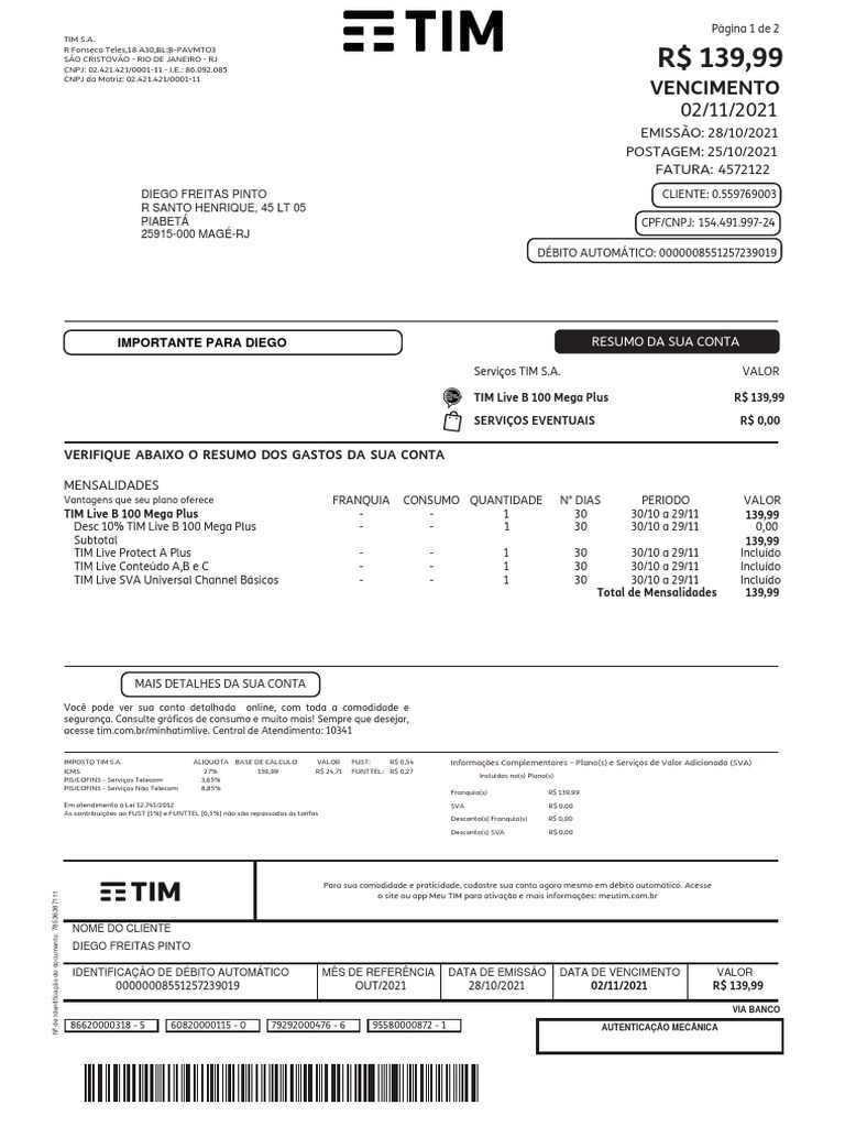 Fatura Tim - Internet | PDF