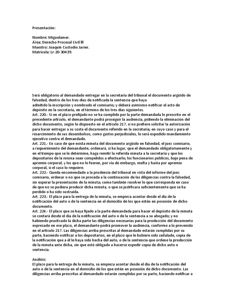 Analisis 219-224 Miguelainer | PDF | Demanda judicial | Judicaturas
