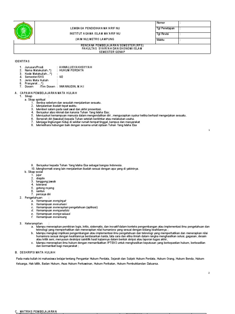 RPS Hukum Perdata | PDF
