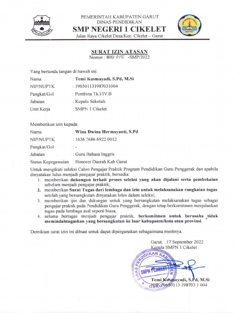 Surat Izin Atasan CPP Wina | PDF