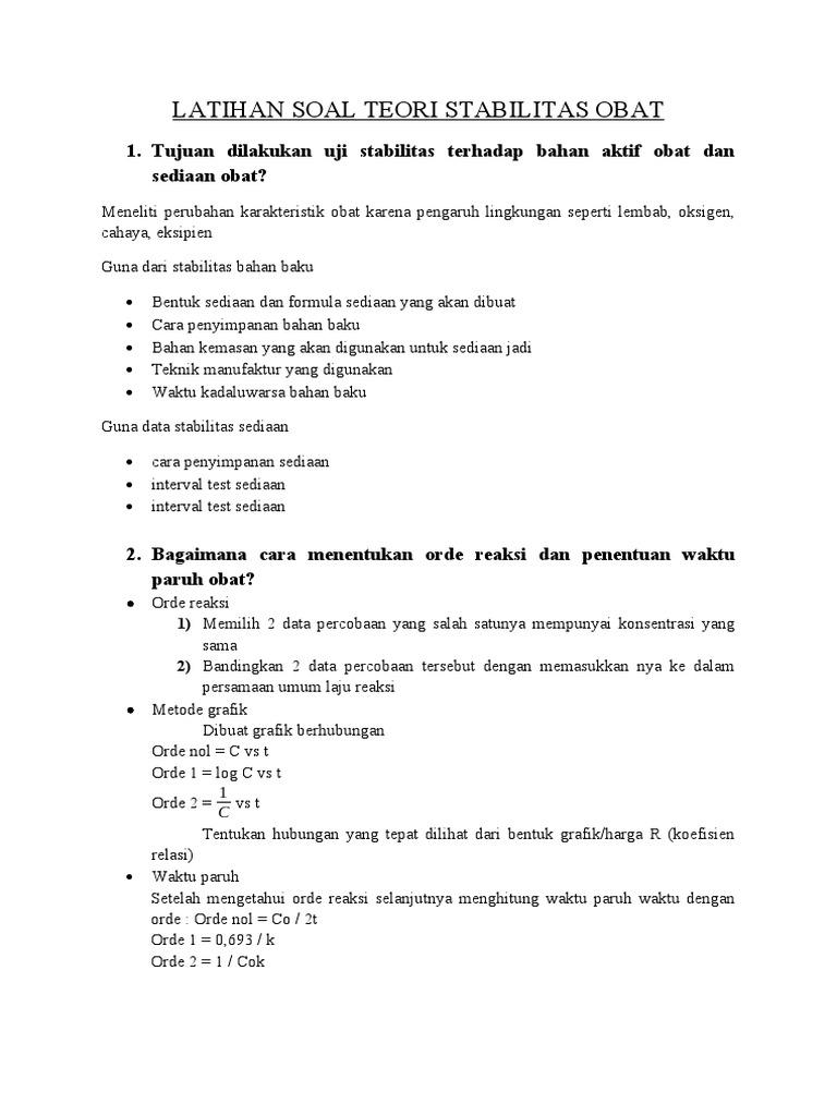 Latihan Soal Uji Stabilitas | PDF | Kesehatan Holistik