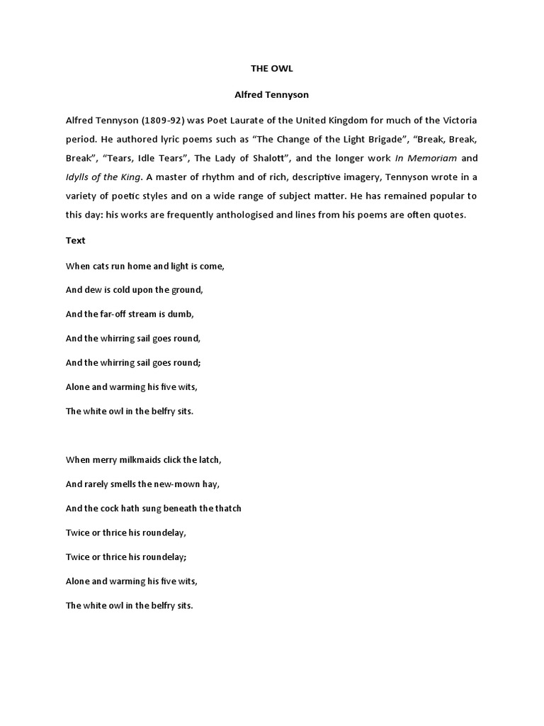 The Owl Poem | PDF | Poetry