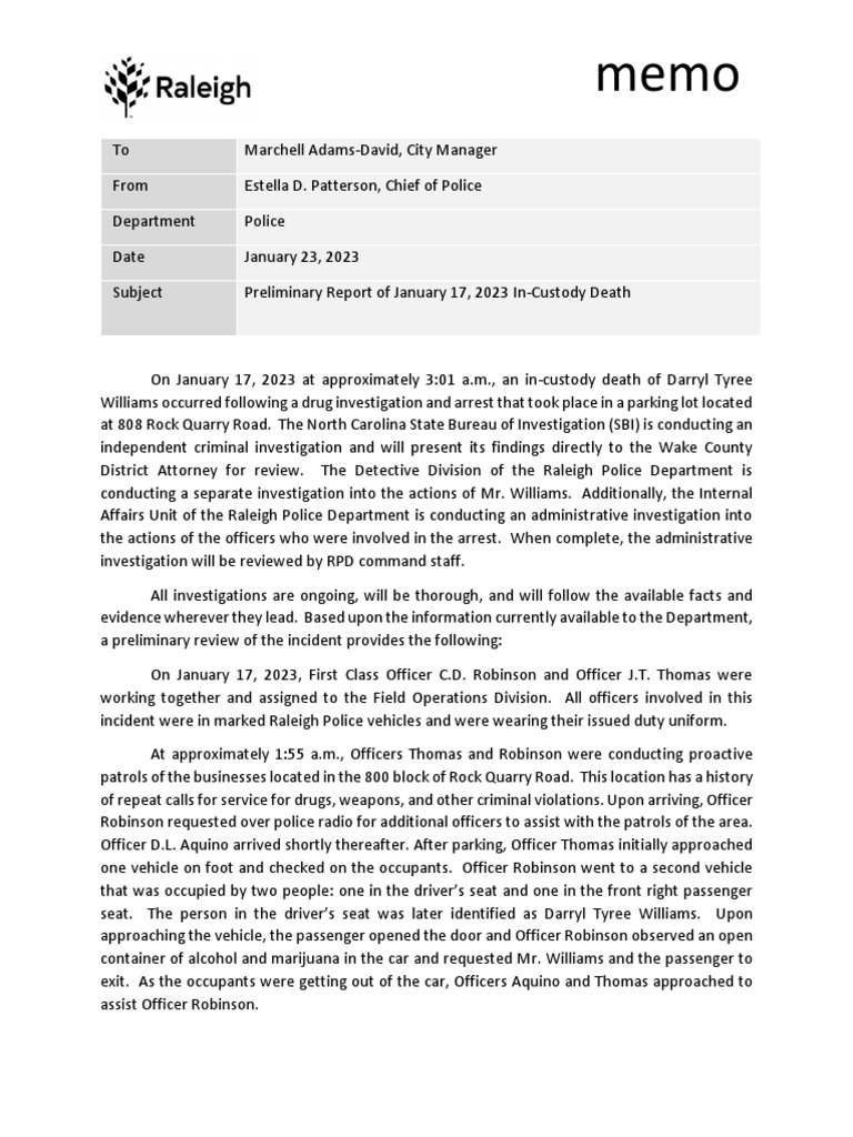 Preliminary Report of January 172023 in Custody Death | PDF | Emergency ...