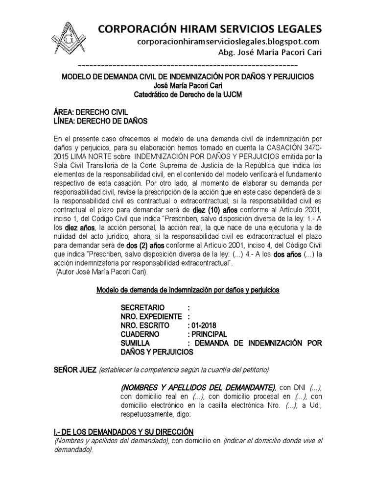 Modelo de Demanda Civil de Indemnizacion Por Danos y Perjuicios | PDF | Daños y perjuicios ...