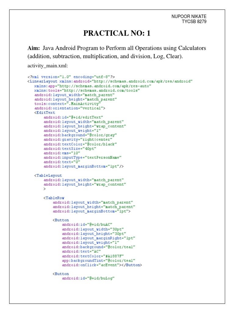 Android Practical 1 Pdf Android Operating System Application Software