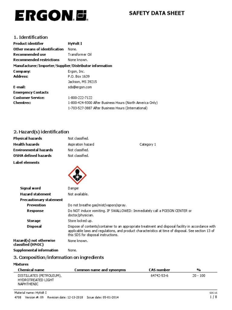HyVolt I Safety Data Sheet | PDF | Dangerous Goods | Hazardous Waste