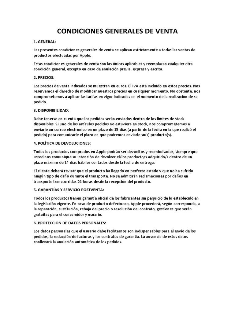 Condiciones Generales de Venta | PDF