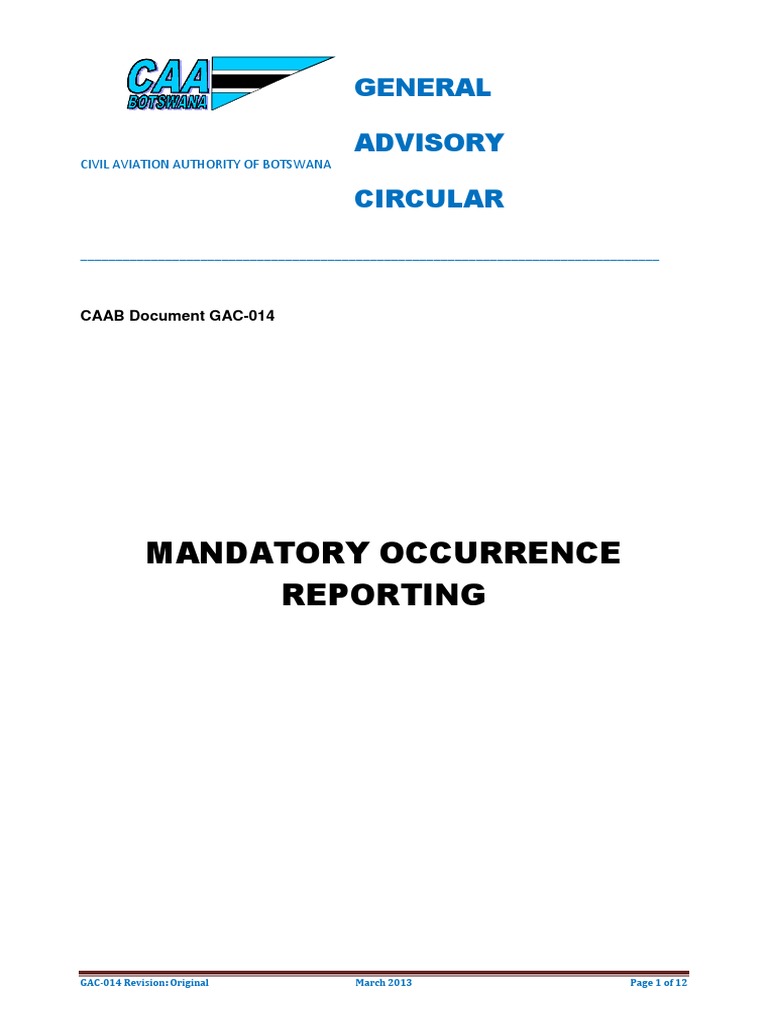GAC 014 - Mandatory Occurrence Reporting | PDF | Aeronautics | Aircraft