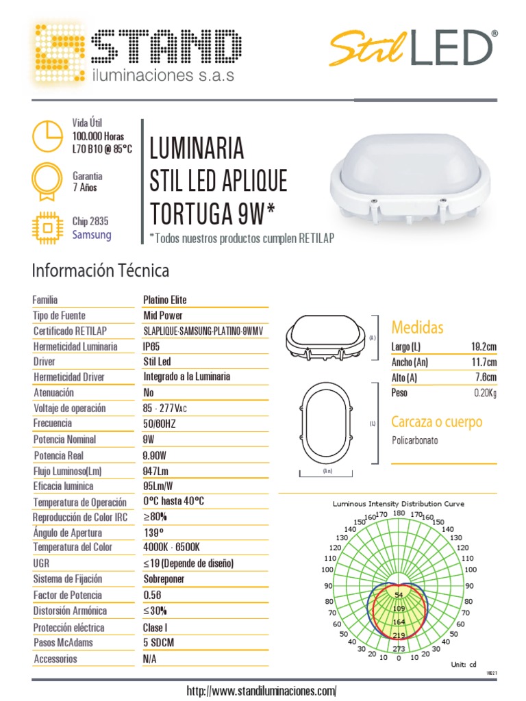 Aplique Stil Led Tortuga 9W | PDF | Diodo emisor de luz | Cantidad