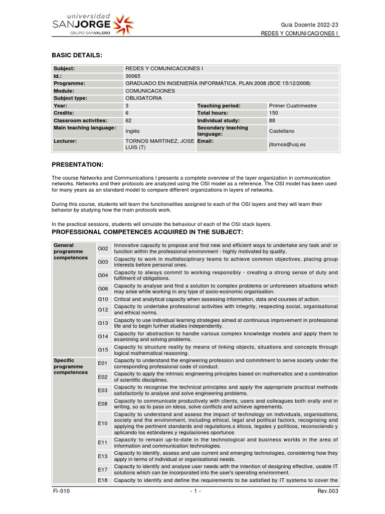 Redes y Comunicaciones I 2022-23 VR | PDF | Osi Model | Computing