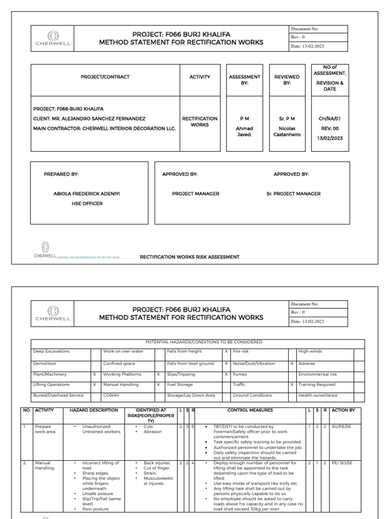 Burj Khalifa Rectification Safety Plan | PDF | Scaffolding | Personal ...